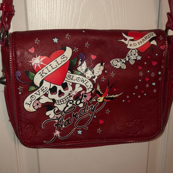 Ed Hardy | Bags | Ed Hardy Red Purple With Skulls And Swallows | Poshmark
